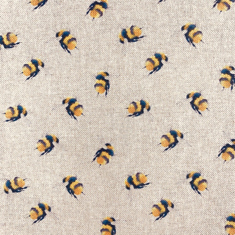 Bee fabric linen look canvas small bumblebee print insect | Etsy