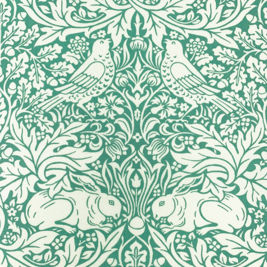 William Morris Brer Rabbit Fabric, Art Nouveau Teal or Navy Bird Print ...