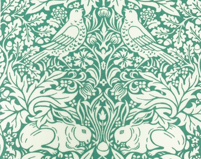 William Morris Brer Rabbit Fabric, Art Nouveau Teal or Navy Bird Print ...