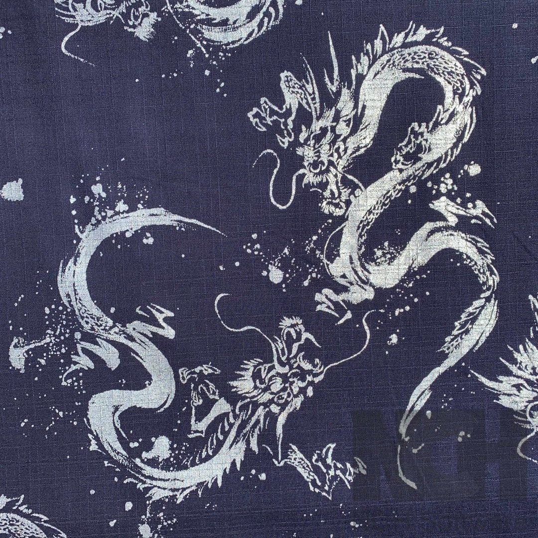 Dragons Fabric, Japanese, Chinese, Asian or Oriental Fabric, Navy Blue ...