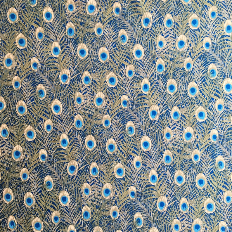 Peacock Feather Fabric Blue And Grey Art Nouveau Morris Etsy