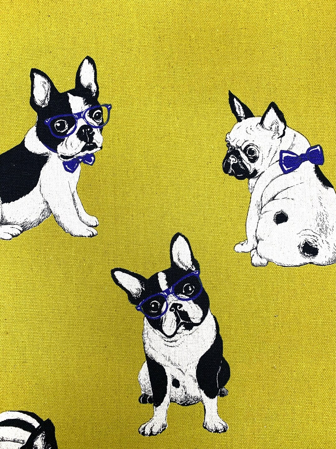 Dog Fabric Bulldog Pug Dogs Cotton Linen Boston Terrier Chartreuse - Etsy