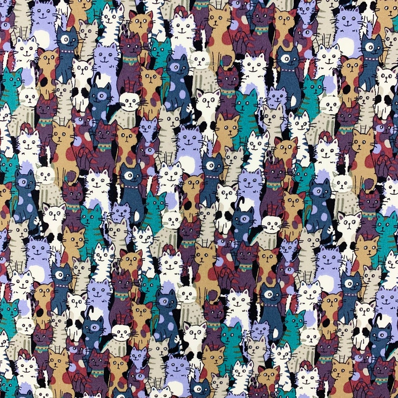 Cat Fabric Cats Material Kitten Animal Print Cotton Poplin - Etsy UK