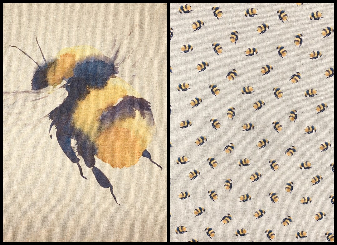 Bee Fabric Panel for Cushions, Bumblebee Insect Wildlife Animal Cotton ...