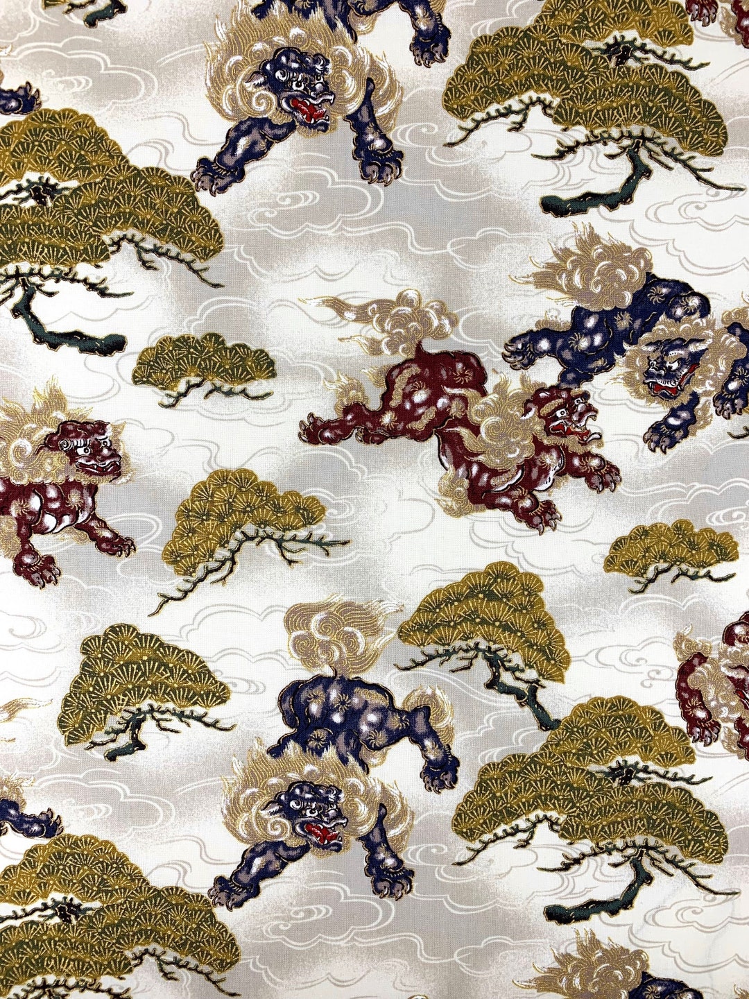 Foo Dog Fabric, Lion, Fu Dog, Japanese, Chinese, Asian or Oriental ...