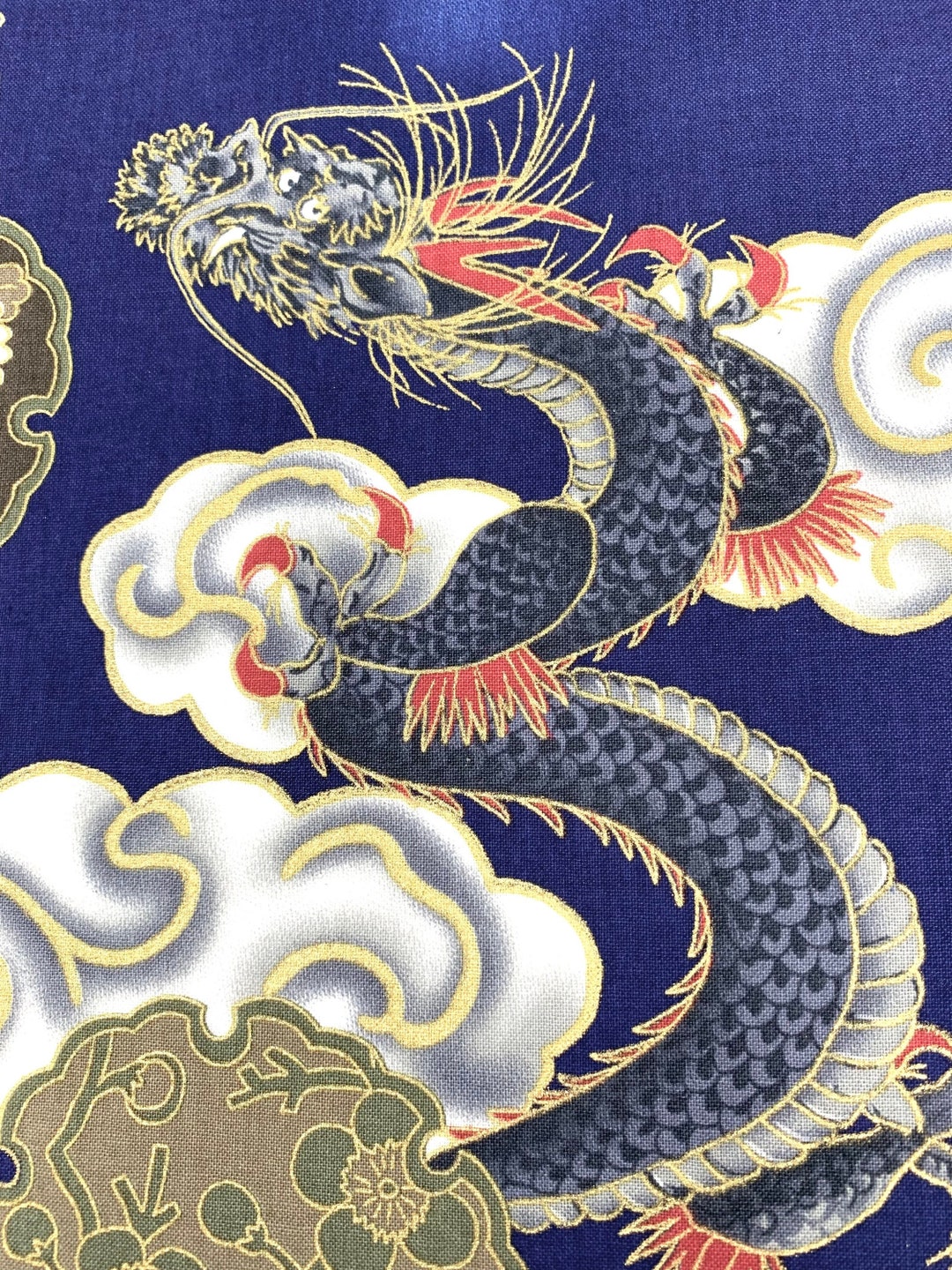 Dragons Fabric, Japanese, Chinese, Asian or Oriental Fabric, Blue, With ...