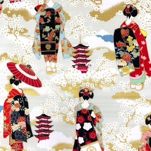 Geisha Fabric, Japanese Geiko Ladies Fabric, Ivory Metallic Fabric ...