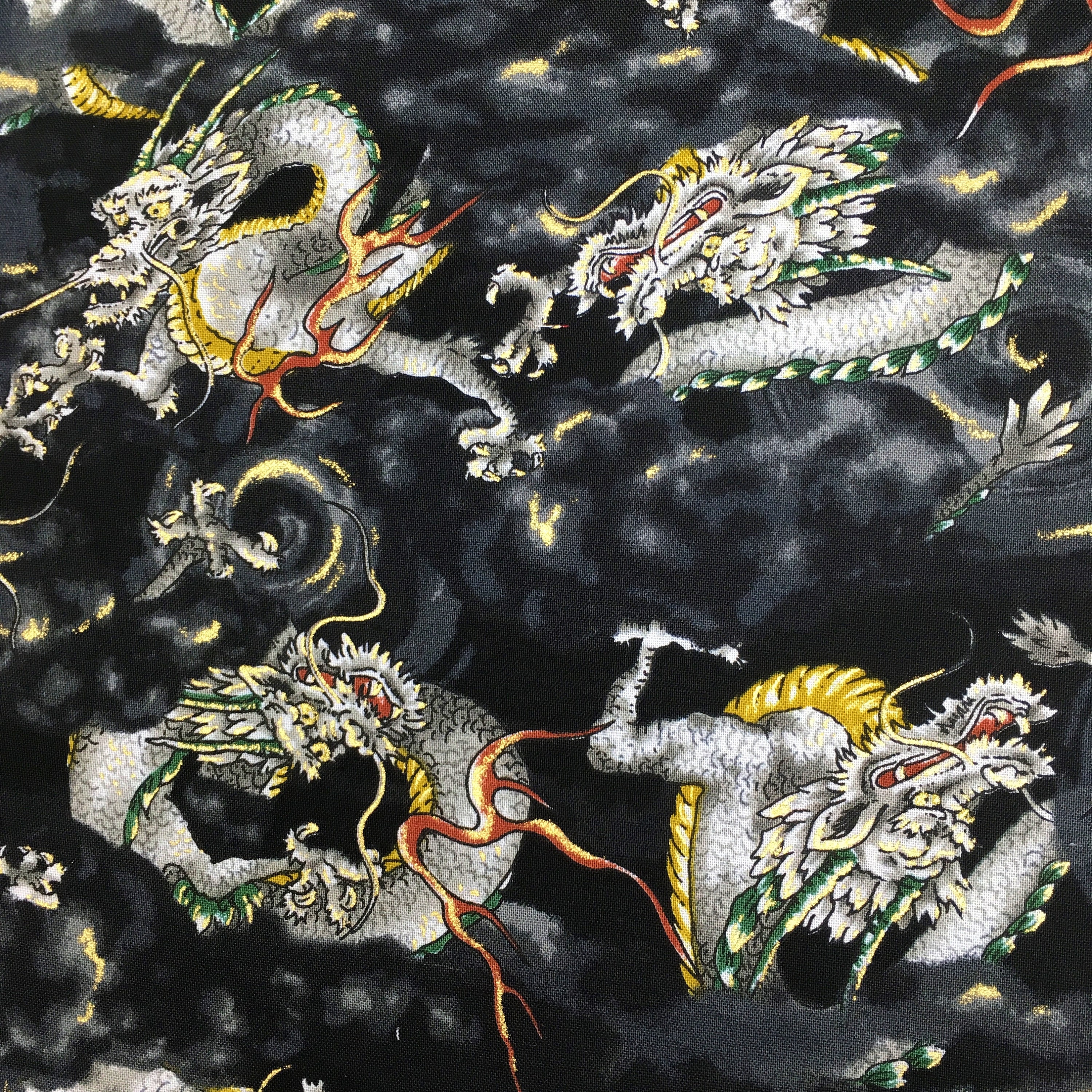 Dragons Fabric, Black Japanese, Chinese, Asian or Oriental Fabric, With ...