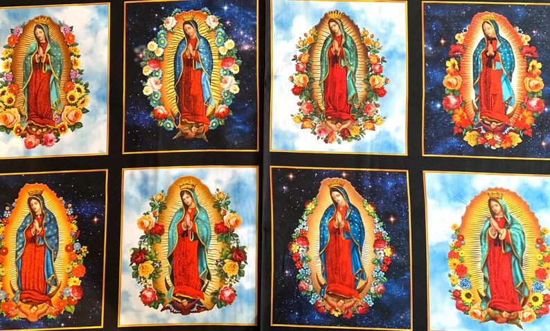 Virgin Lady of Guadalupe Fabric Panels, Nuestra Señora, Mary Fabric ...