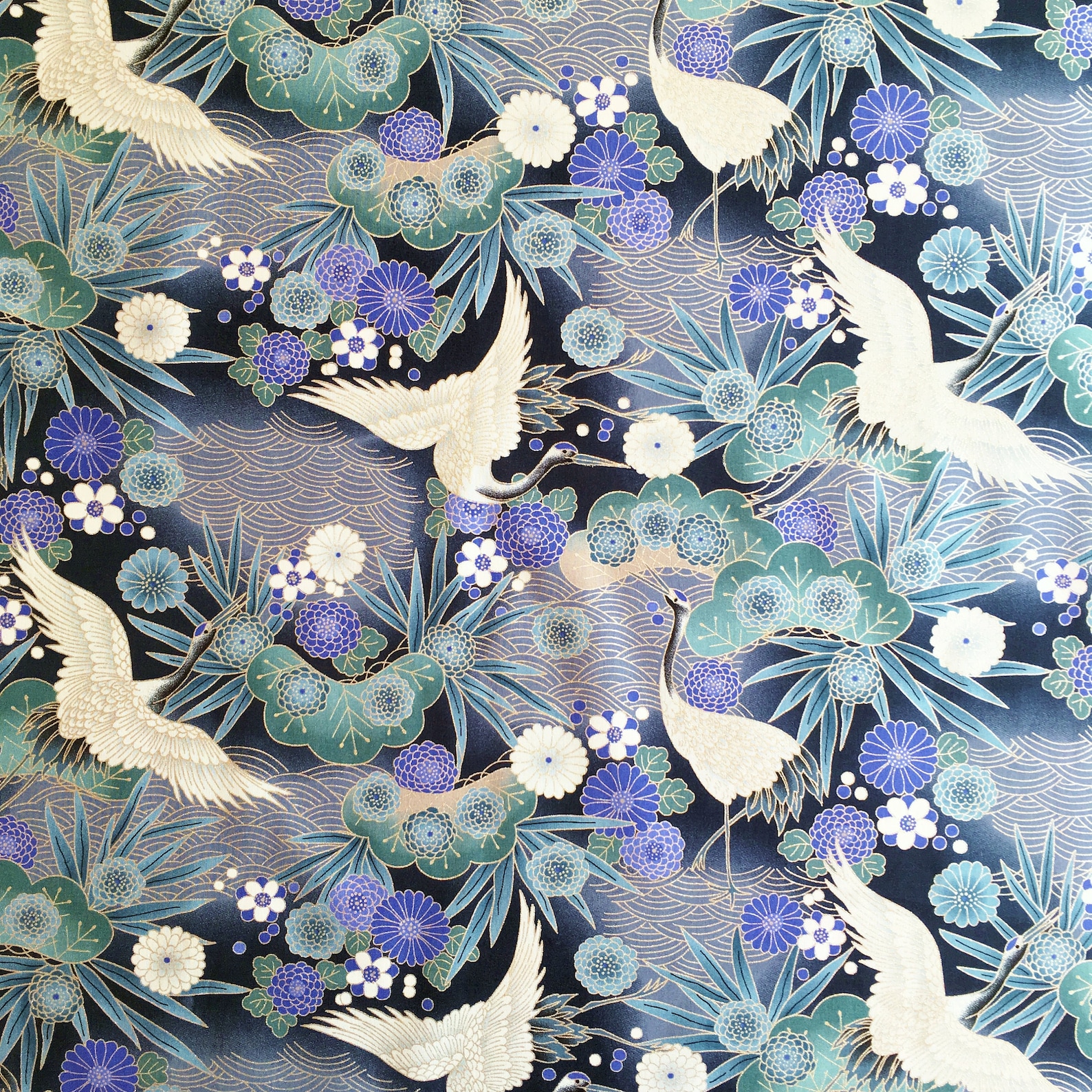 Japanese Fabric Cranes Fabric Metallic Birds Silver Grey - Etsy