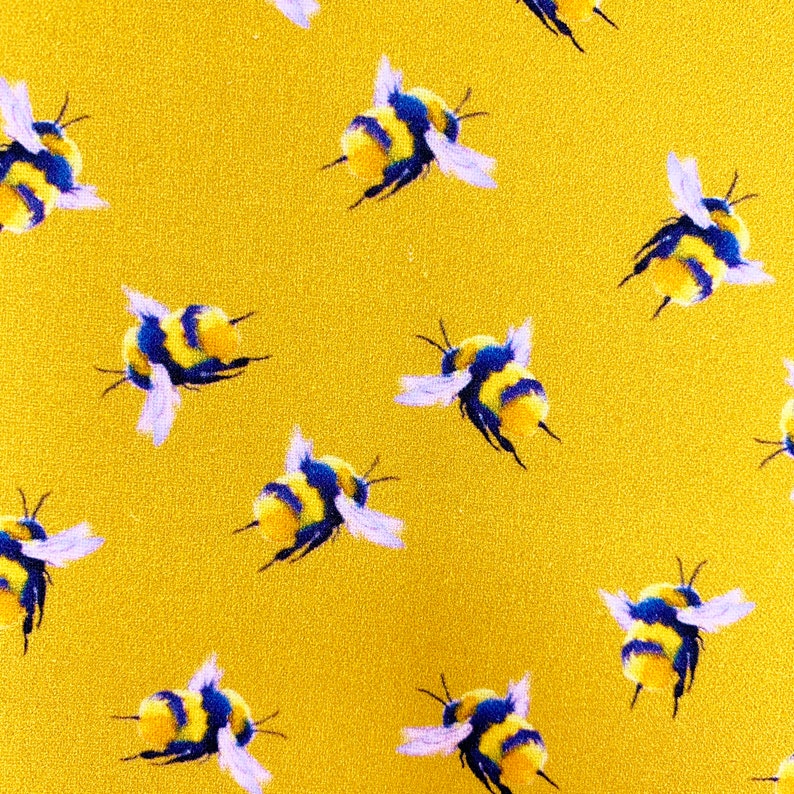 Bee Fabric Yellow Grey or Blue Small Bumblebee Print Craft - Etsy