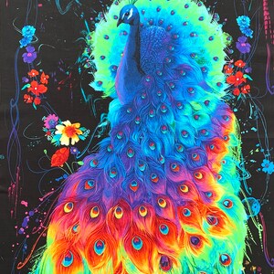 Peacock Fabric Panel, Multicoloured Bird, Japanese Chinese Oriental ...