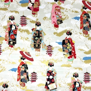 Geisha Fabric, Japanese Geiko Ladies Fabric, Ivory Metallic Fabric ...
