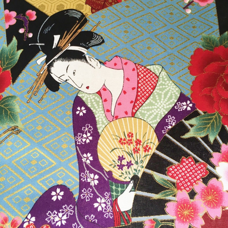 Geisha Fabric Japanese Ladies Fabric Metallic Fabric Fans - Etsy UK