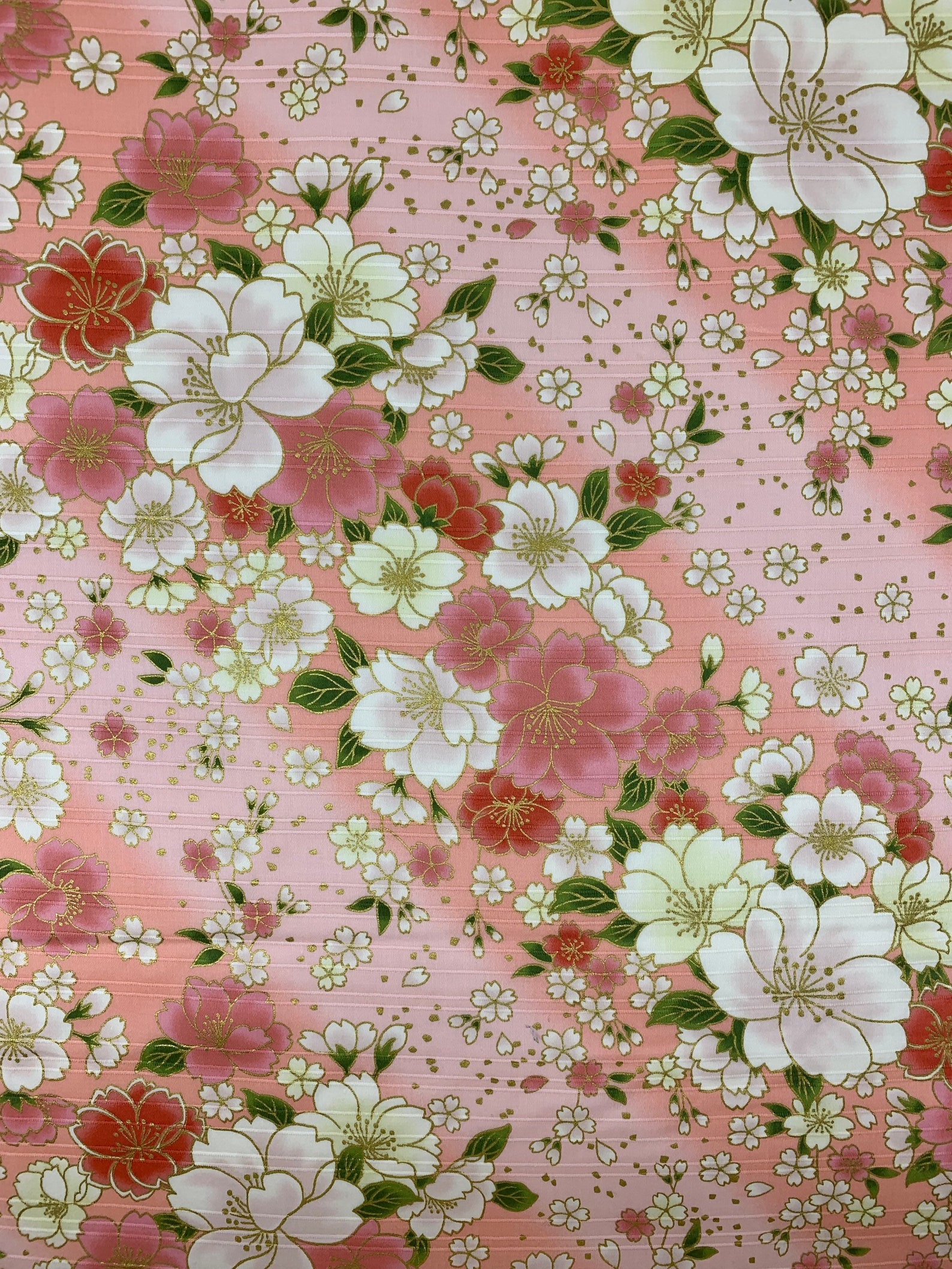 Japanese Blossom Sakura Floral Fabric, Pink Black Gold, Oriental ...