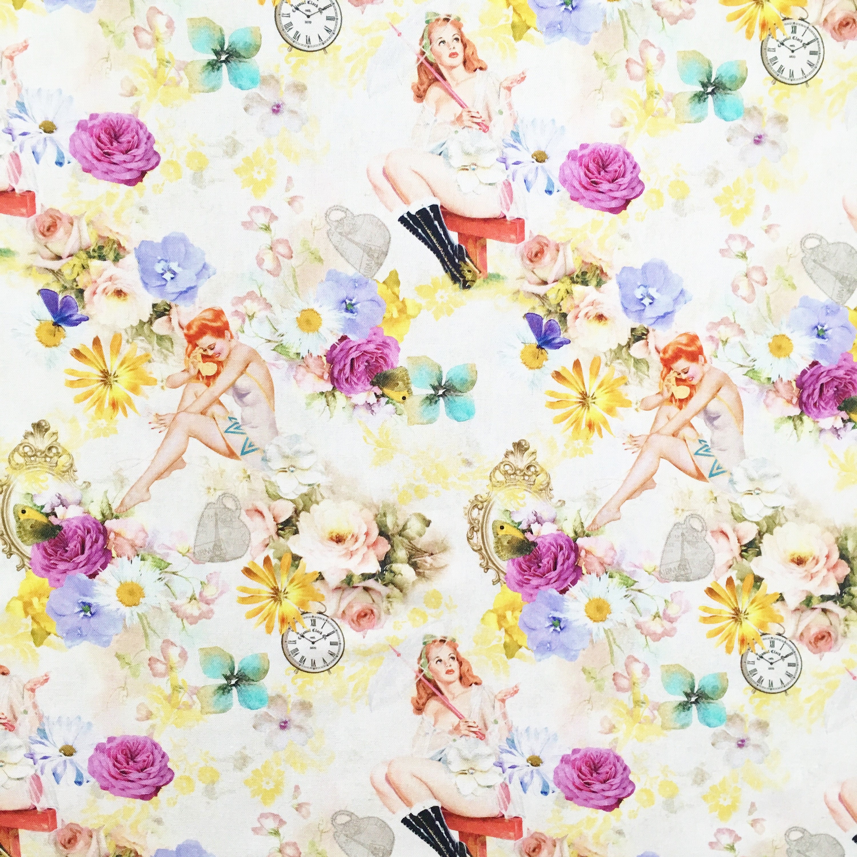 Pin up Girls Fabric Retro 1950s Fifties Floral Print Cotton - Etsy UK
