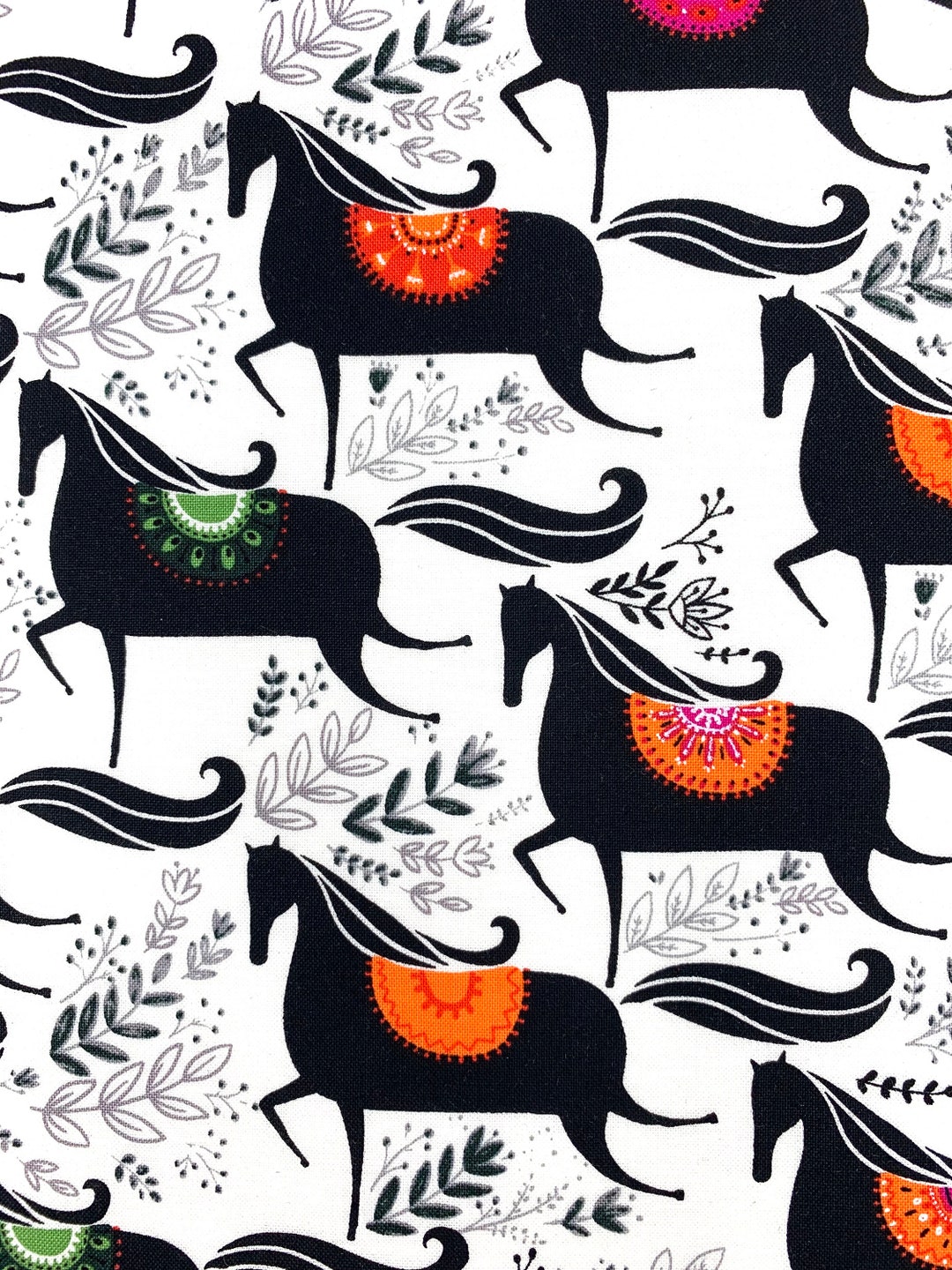 Horses Cotton Fabric Folk Art Style Horse Material - Etsy