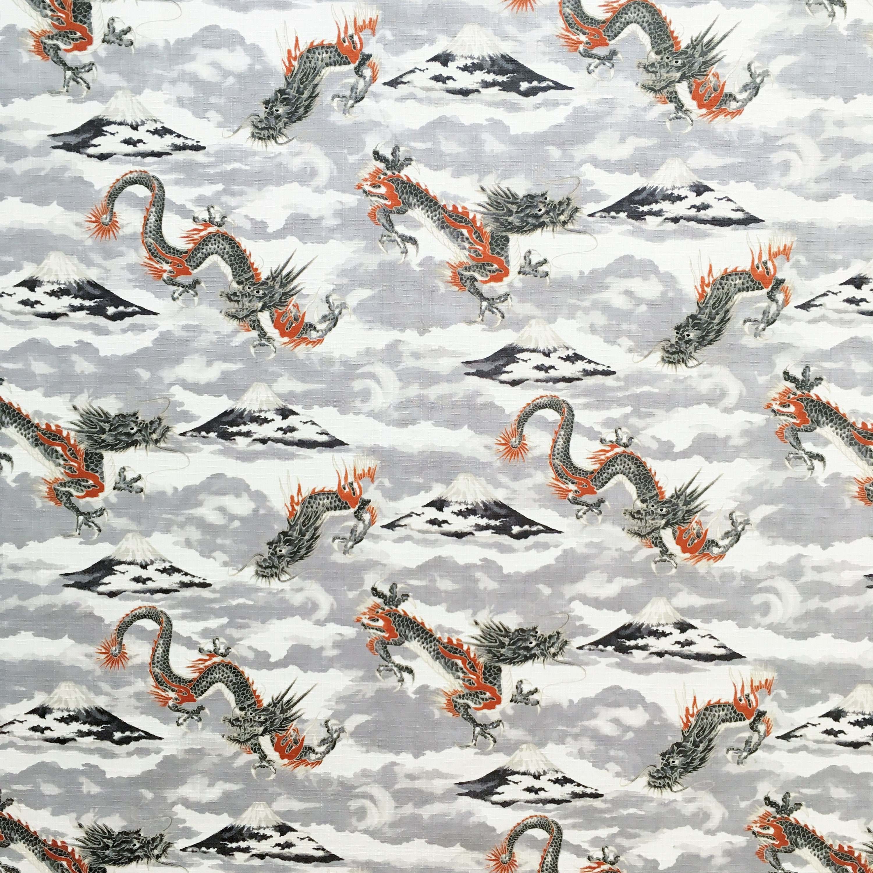 Dragons Fabric Japanese Chinese Grey Asian or Oriental - Etsy
