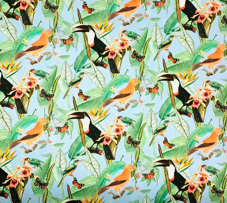 Jungle Birds Fabric Toucans Tropical Fabric Cockatoo Bird - Etsy