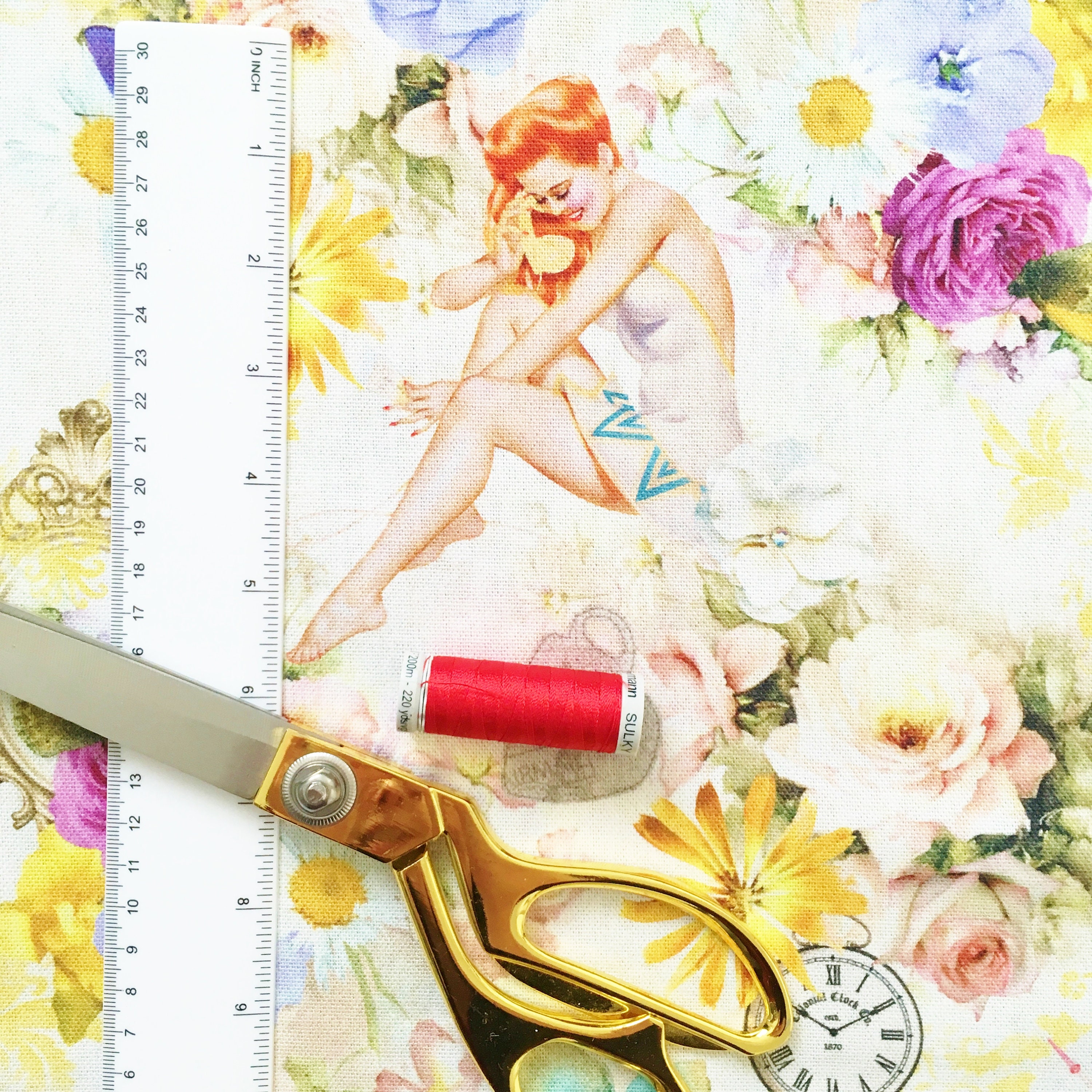 Pin up Girls Fabric Retro 1950s Fifties Floral Print Cotton - Etsy UK