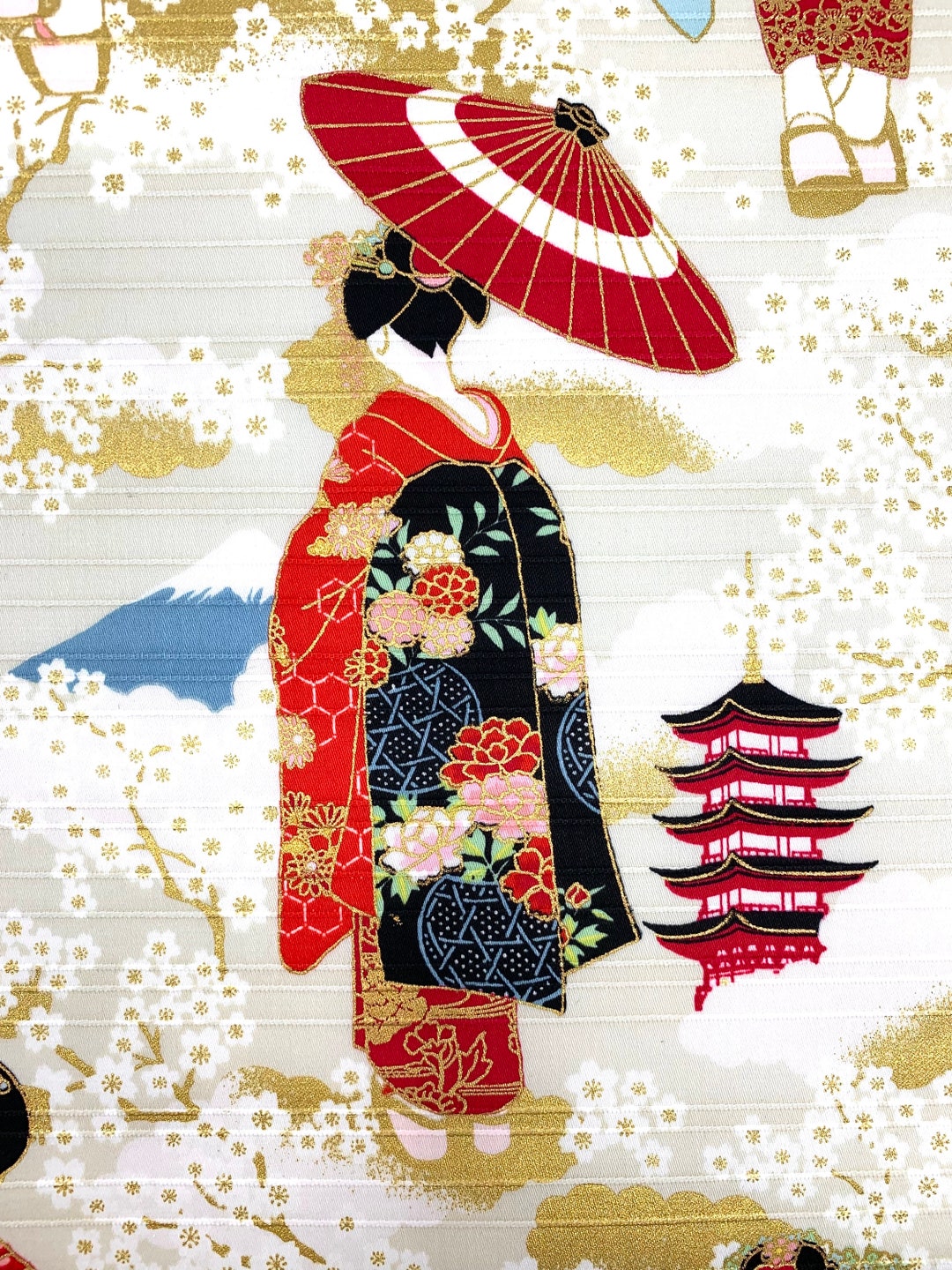 Geisha Fabric, Japanese Geiko Ladies Fabric, Ivory Metallic Fabric ...