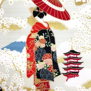 Geisha Fabric, Japanese Geiko Ladies Fabric, Ivory Metallic Fabric ...