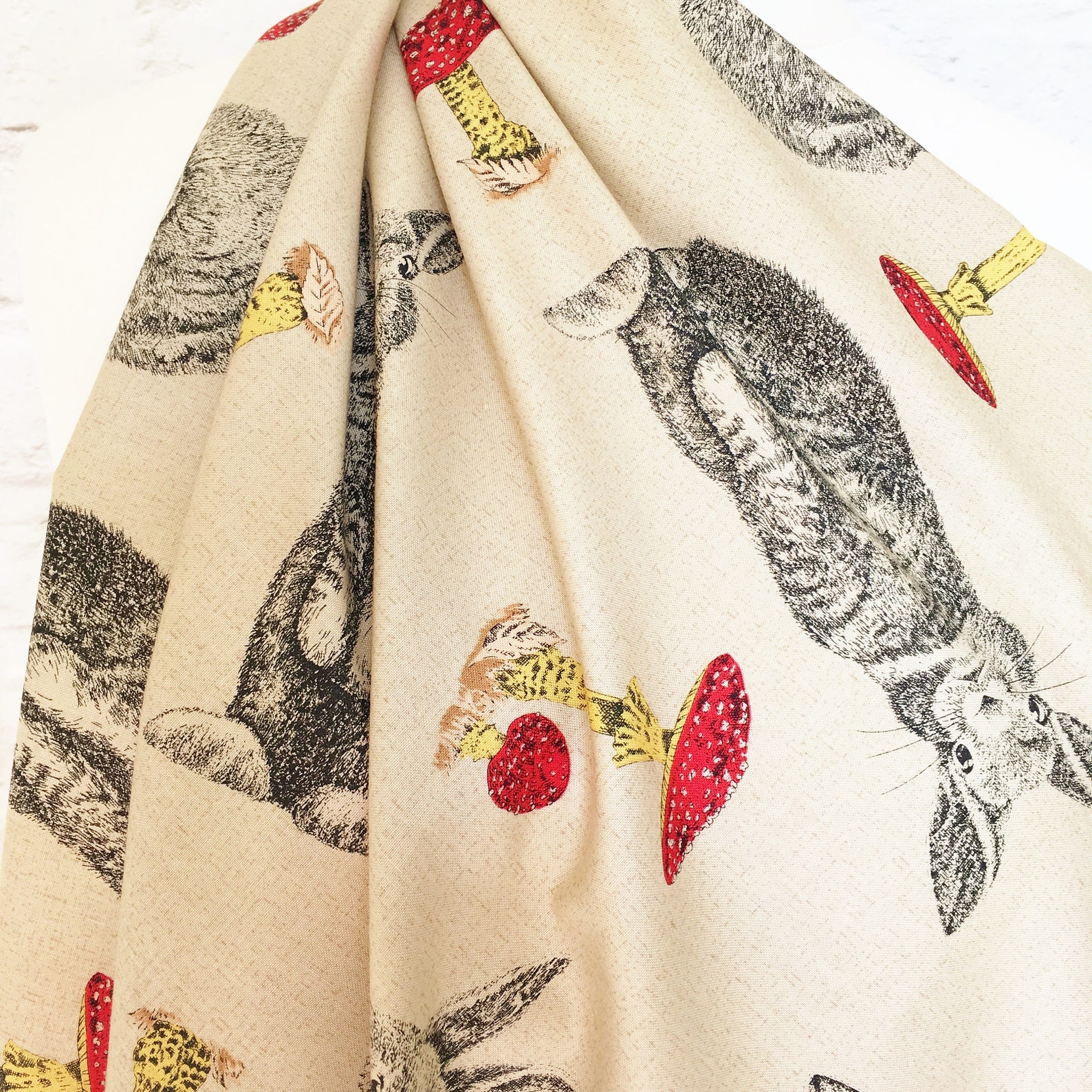 Rabbit fabric rabbits & toadstools bunny fabric country | Etsy