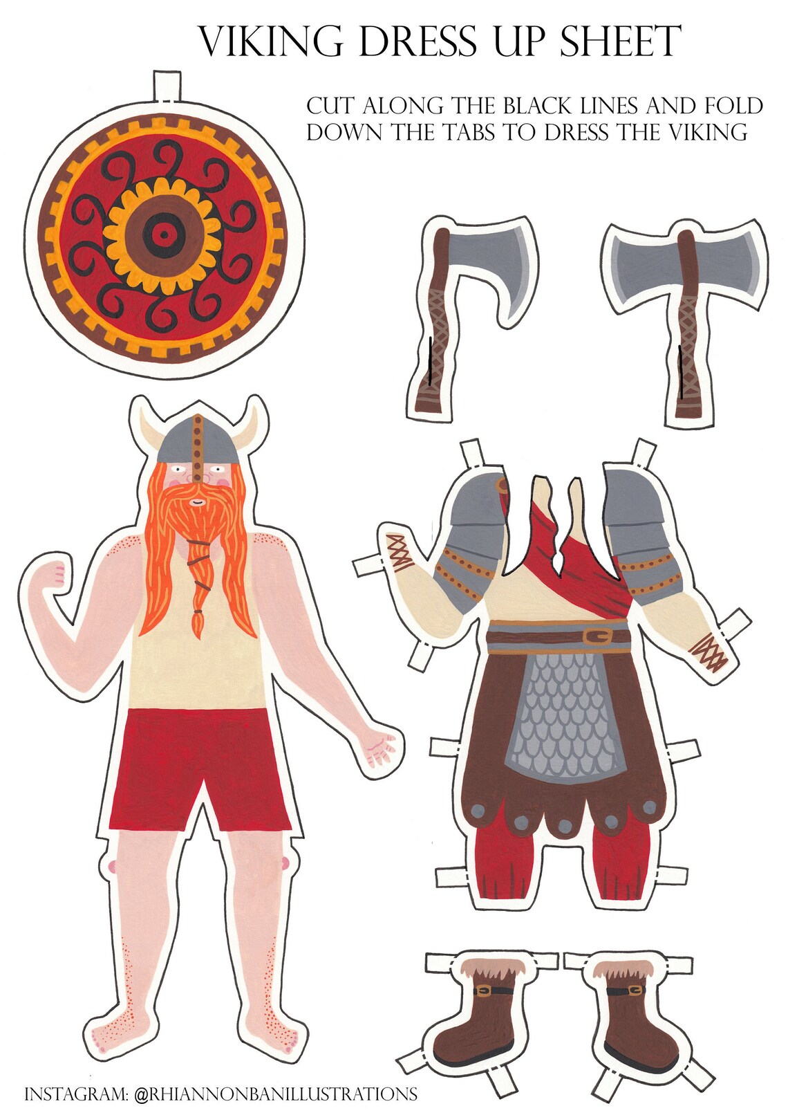 A4 Viking dress up illustrated paper doll | Etsy