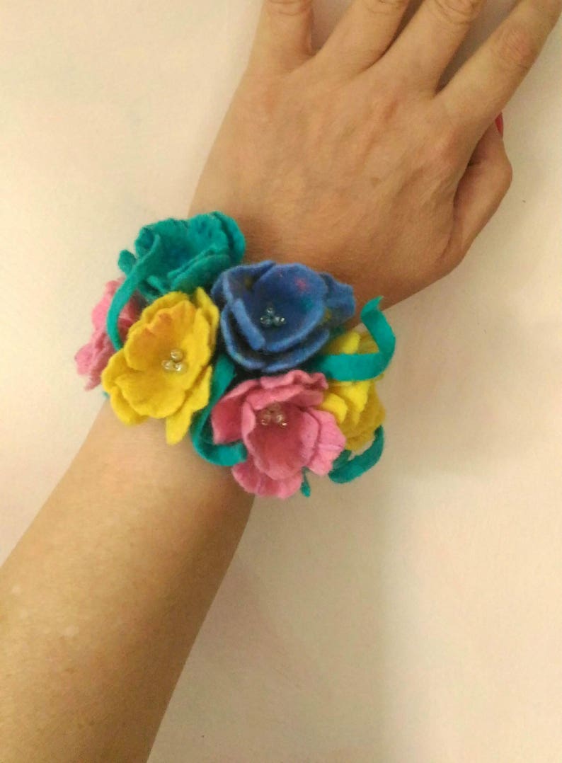 Turquoise Florals Cuff Felt Cuffs Jeweiry Bracelet Handmade Wool ...