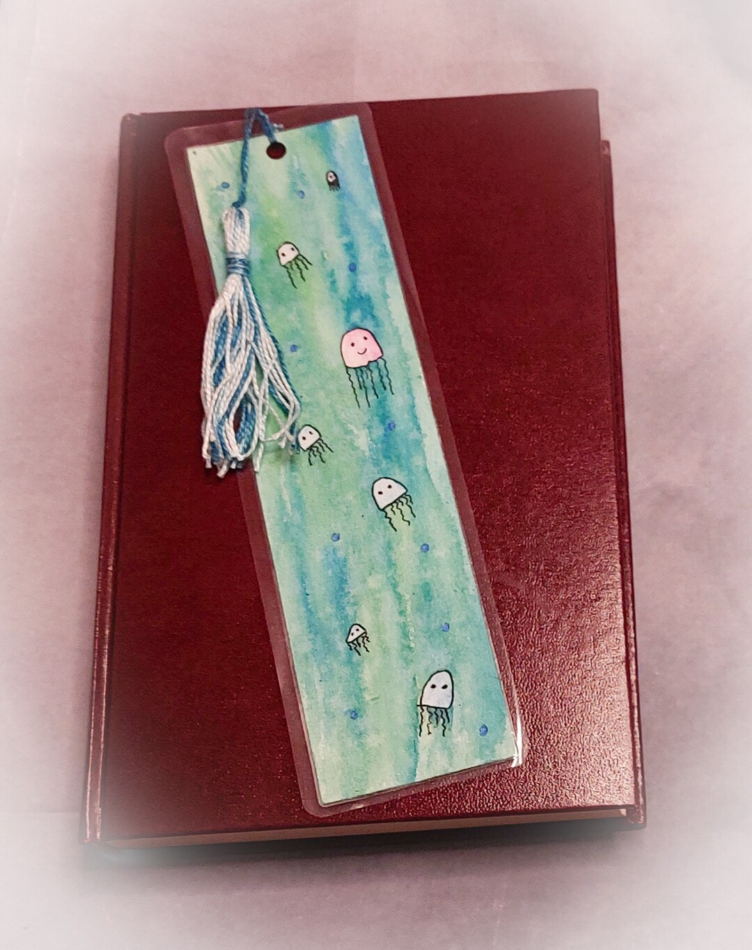 Jellyfish Bookmark, Hand Painted Bookmark, Blue Bookmark, Stocking ...