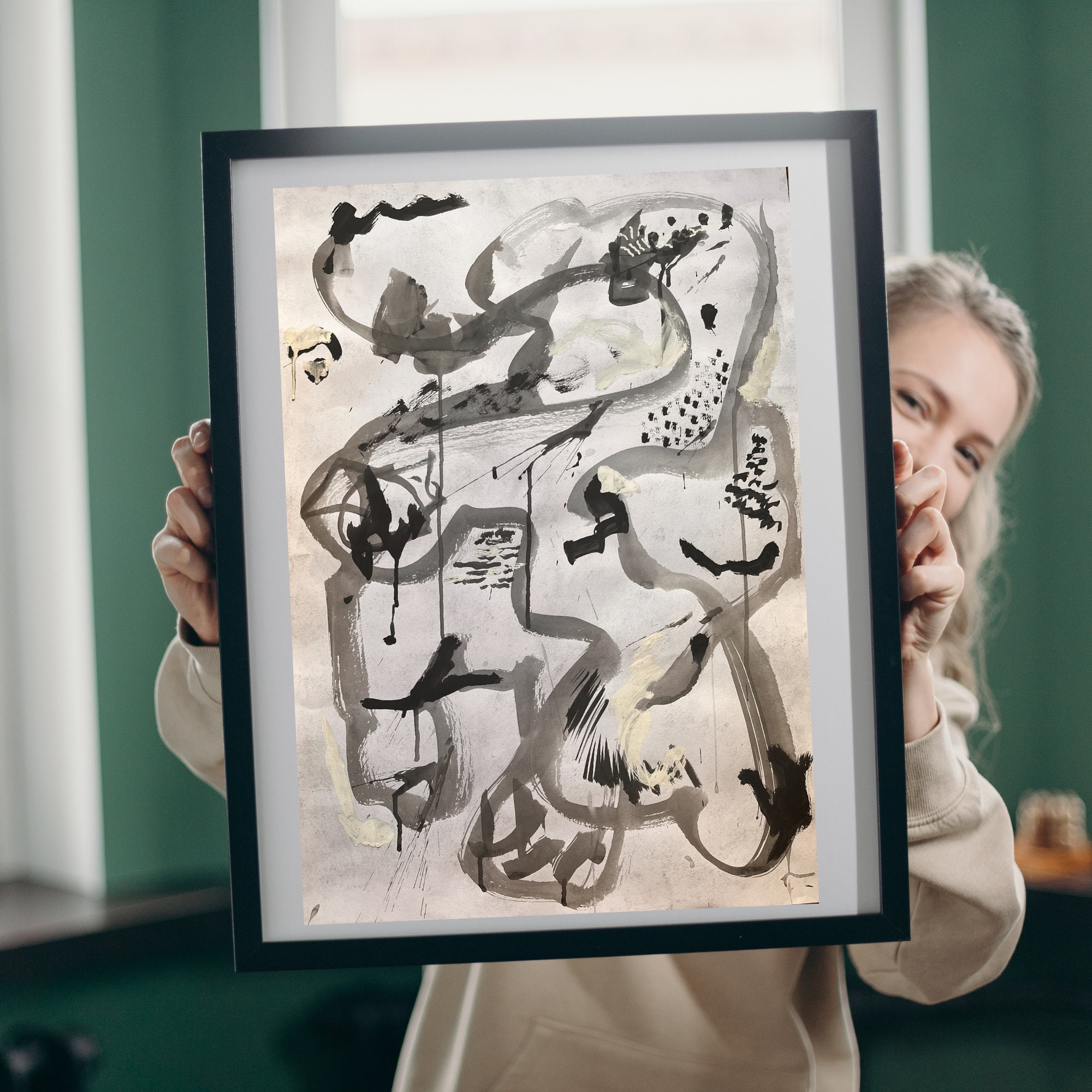 Black and White Original Abstract Expressionist Artwork 50x70cm, One of ...