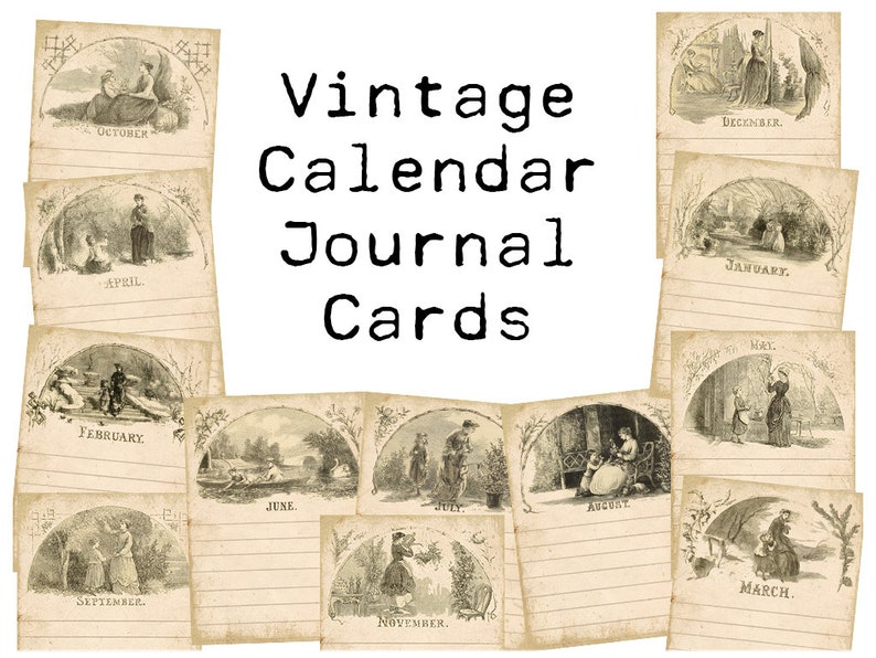 Digital Vintage Calendar Journal Cards - Etsy