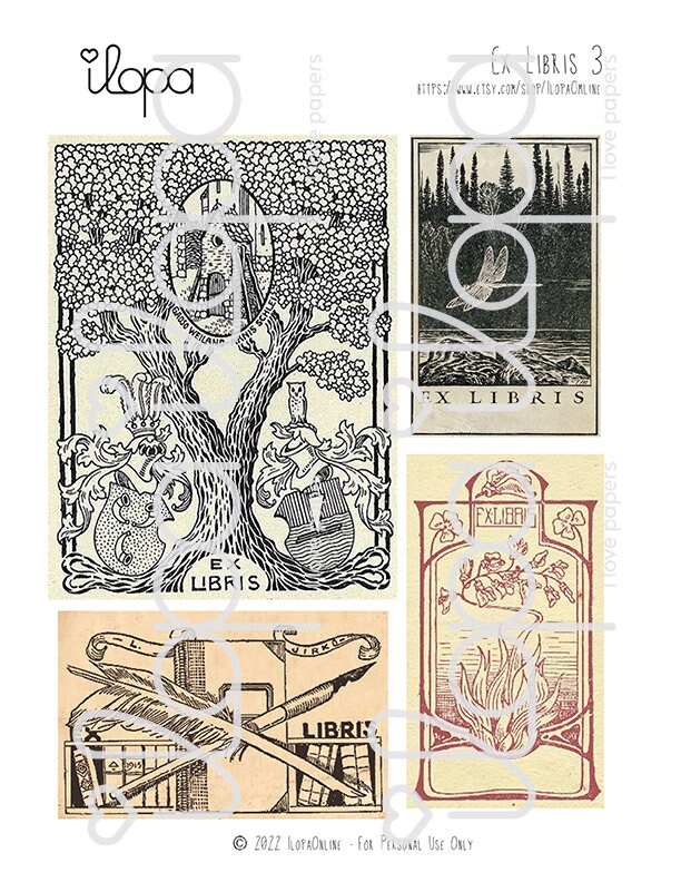 Digital Vintage Ex Libris Label Bookplate Cards Ephemera - Etsy