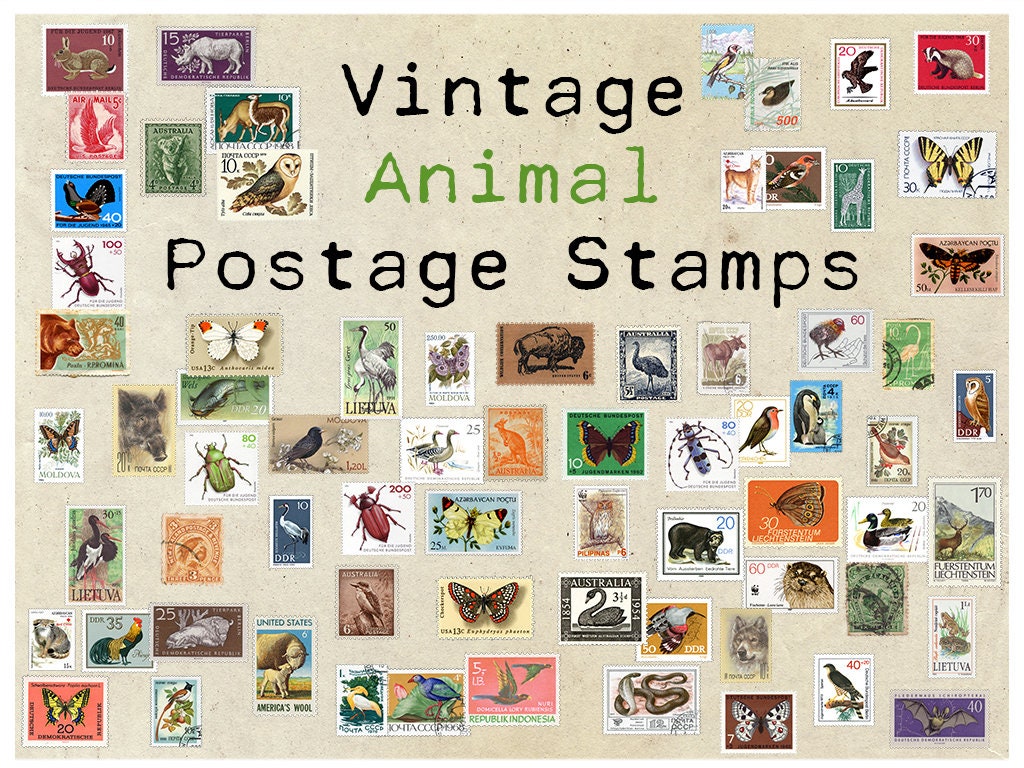 Digital Postage Stamps Vintage Animals | Etsy