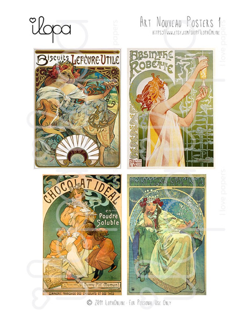 Digital Vintage Art Nouveau Poster Ephemera Collage Sheet | Etsy