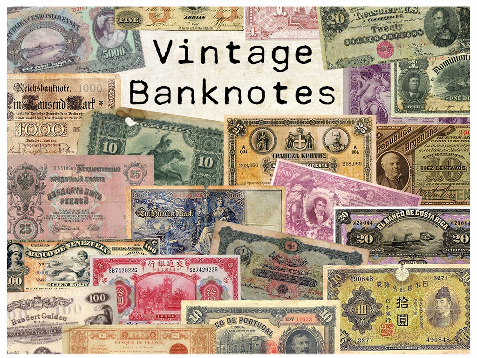 Digital Vintage Banknotes Ephemera Collage Sheet Old Currency | Etsy