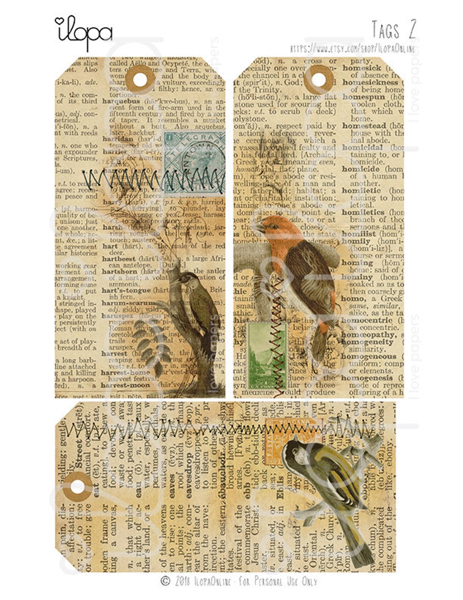 Digital Vintage Ephemera Tags Birds Vintage Ephemera Vintage | Etsy