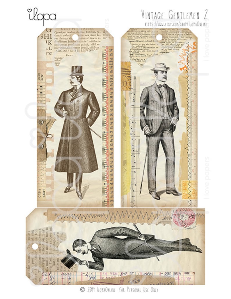 Printable Vintage Gentlemen Tags Collage Sheet - Etsy