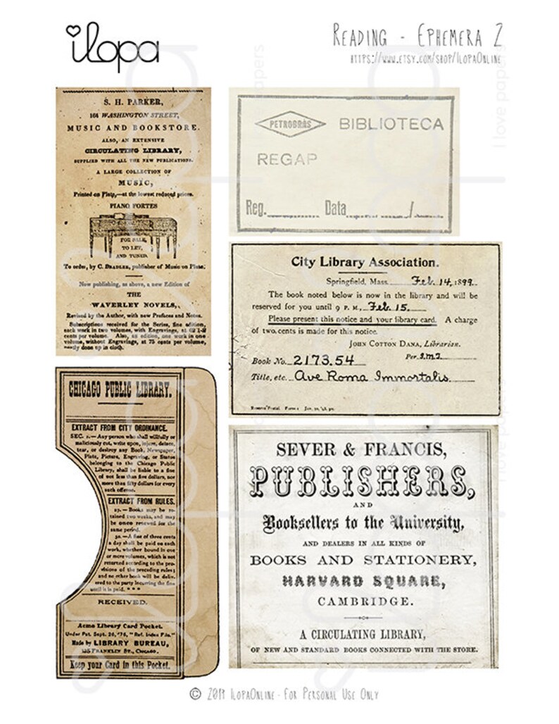 Printable Vintage Reading Ephemera Collage Sheets - Etsy