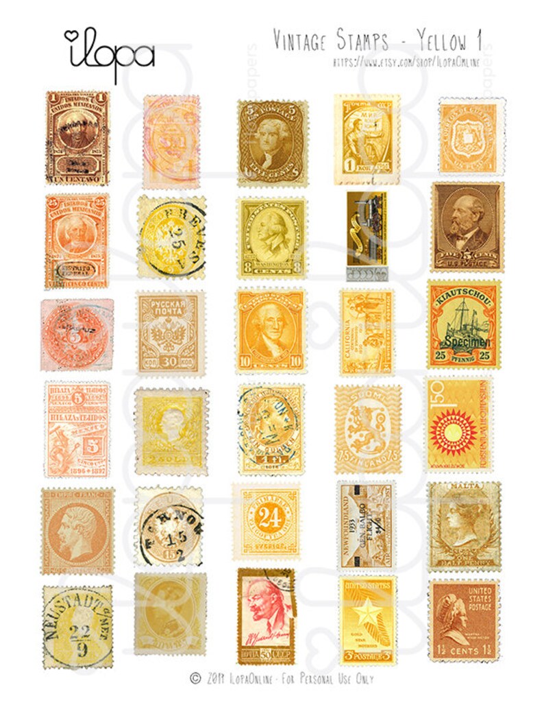 Digital Postage Stamps Vintage Yellow - Etsy