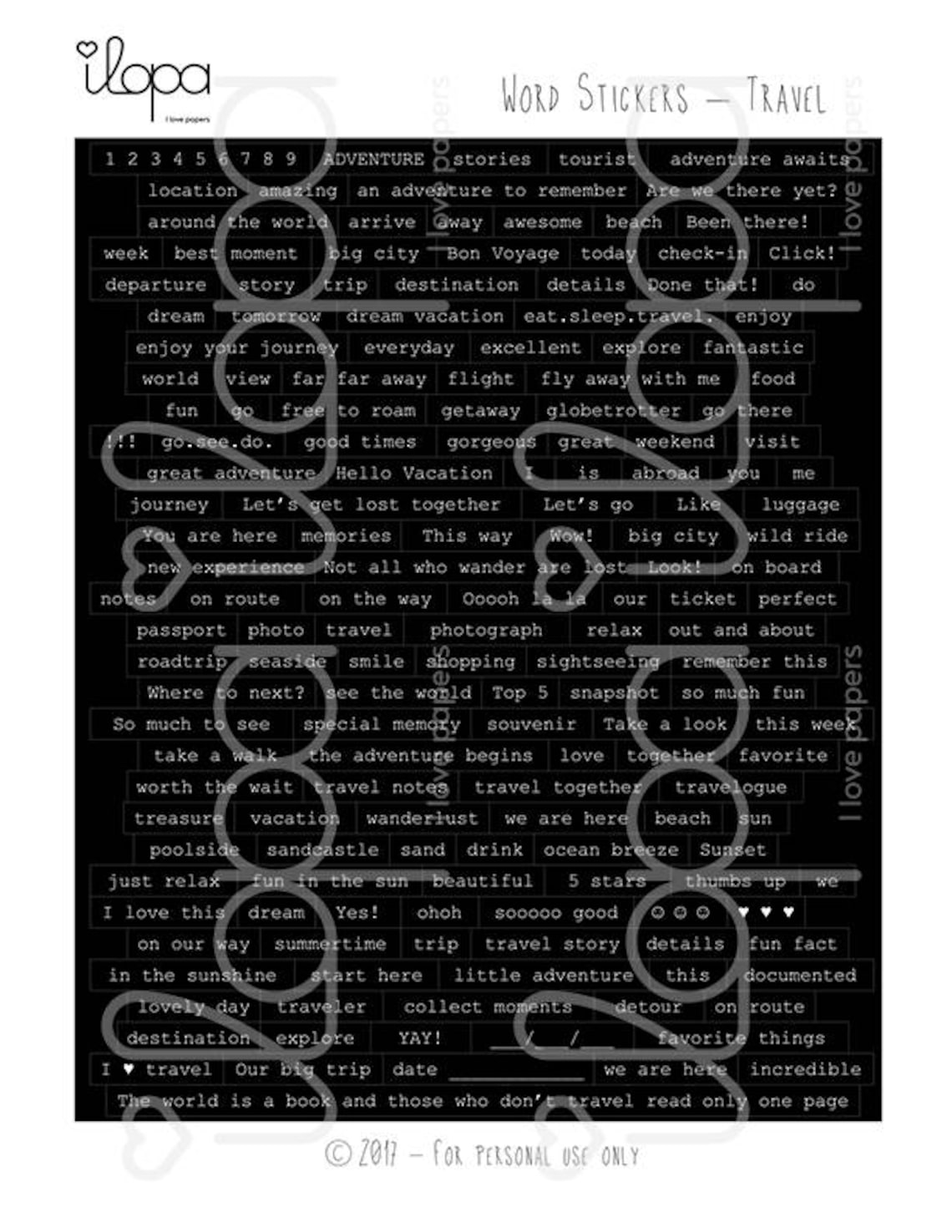 Digital Printable Tiny Word Sticker - Travel - Etsy