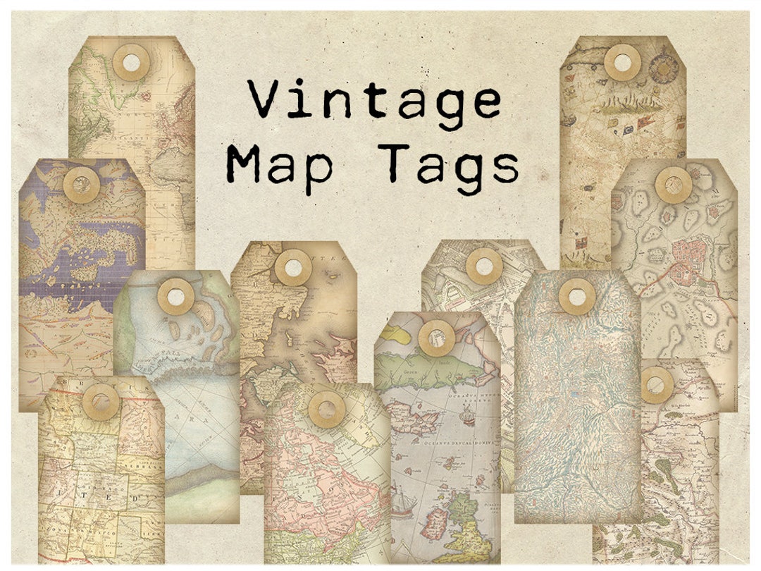 Digital Vintage Map Tags, Vintage Ephemera, Printable Tags, Gift Tags ...