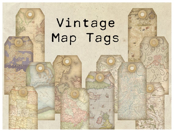Digital Vintage Map Tags vintage ephemera printable tags | Etsy
