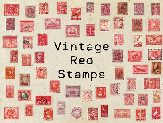 Digital Postage Stamps Vintage Red - Etsy