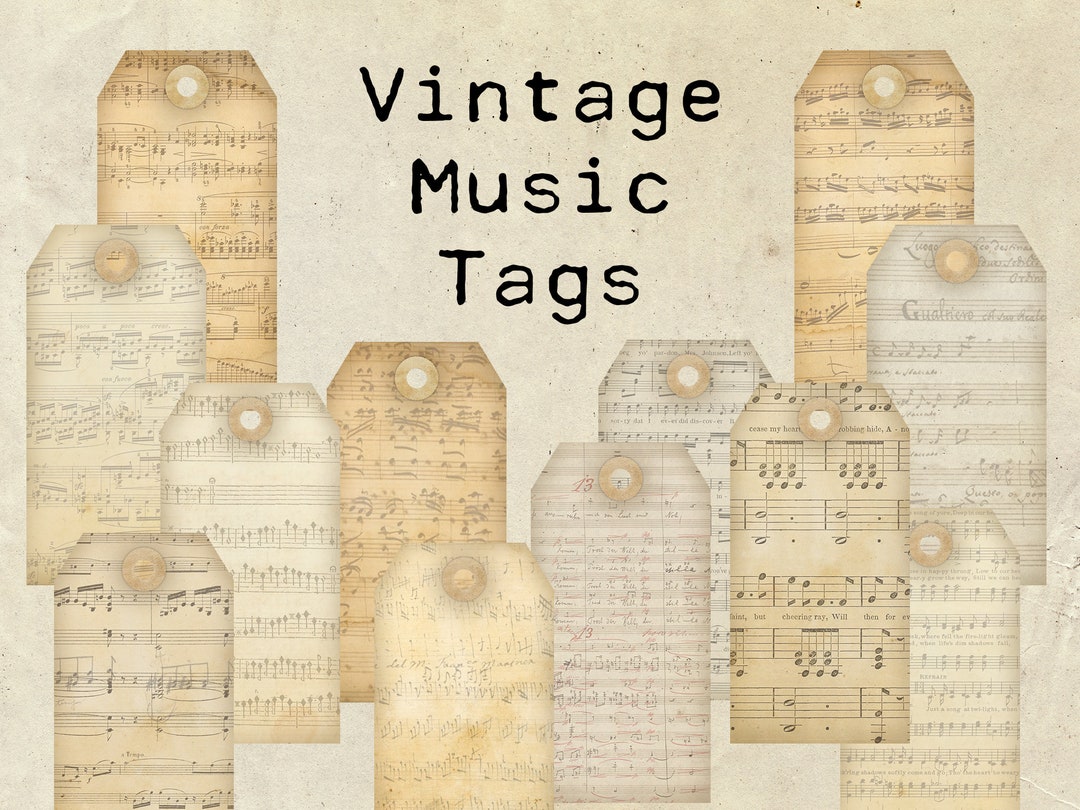 Digital Vintage Music Tags - Printable Tags With Music Notes Background ...