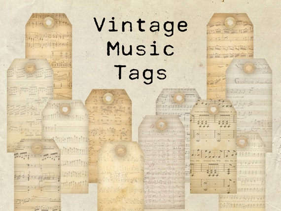 Digital Vintage Music Tags Printable Tags With Music Notes | Etsy