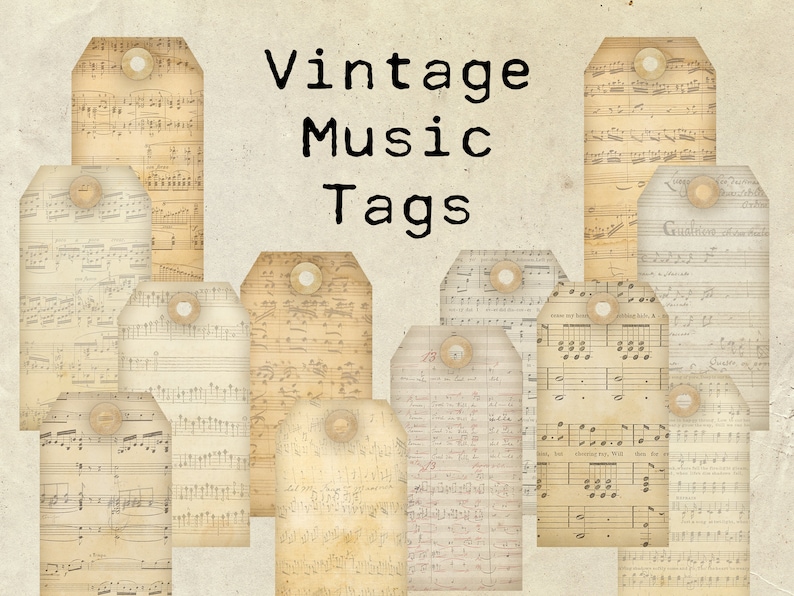 Digital Vintage Music Tags Printable Tags With Music Notes | Etsy
