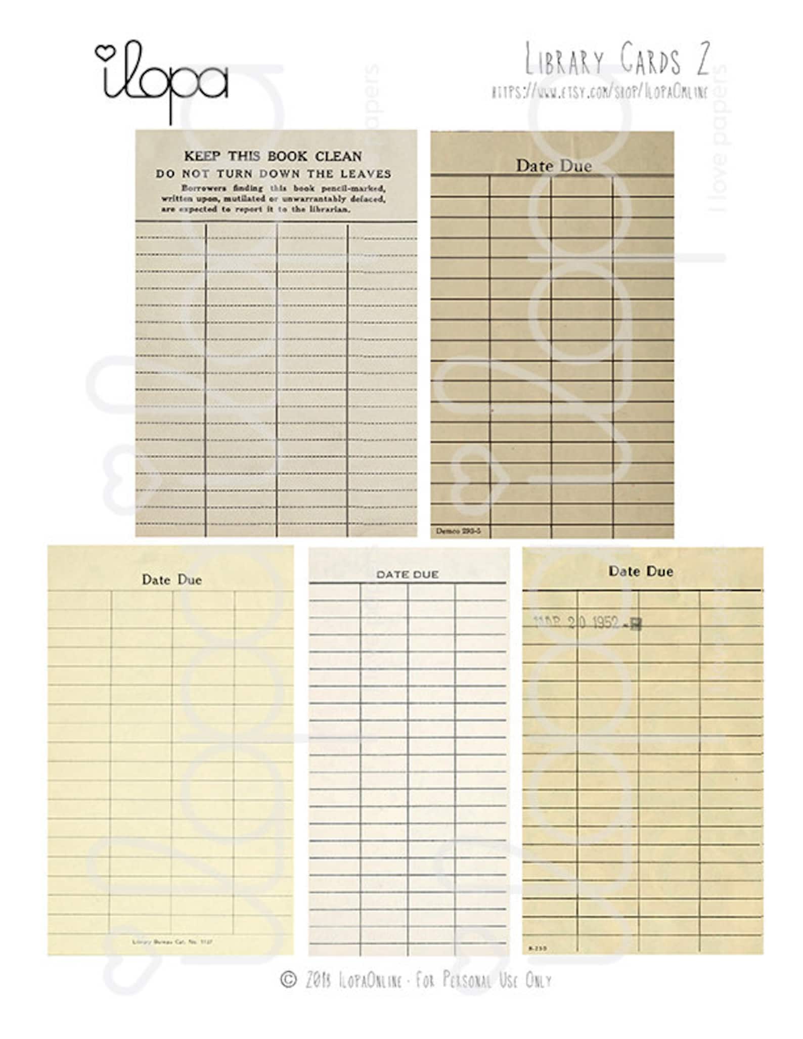 Digital Vintage Library Card Ephemera - Etsy