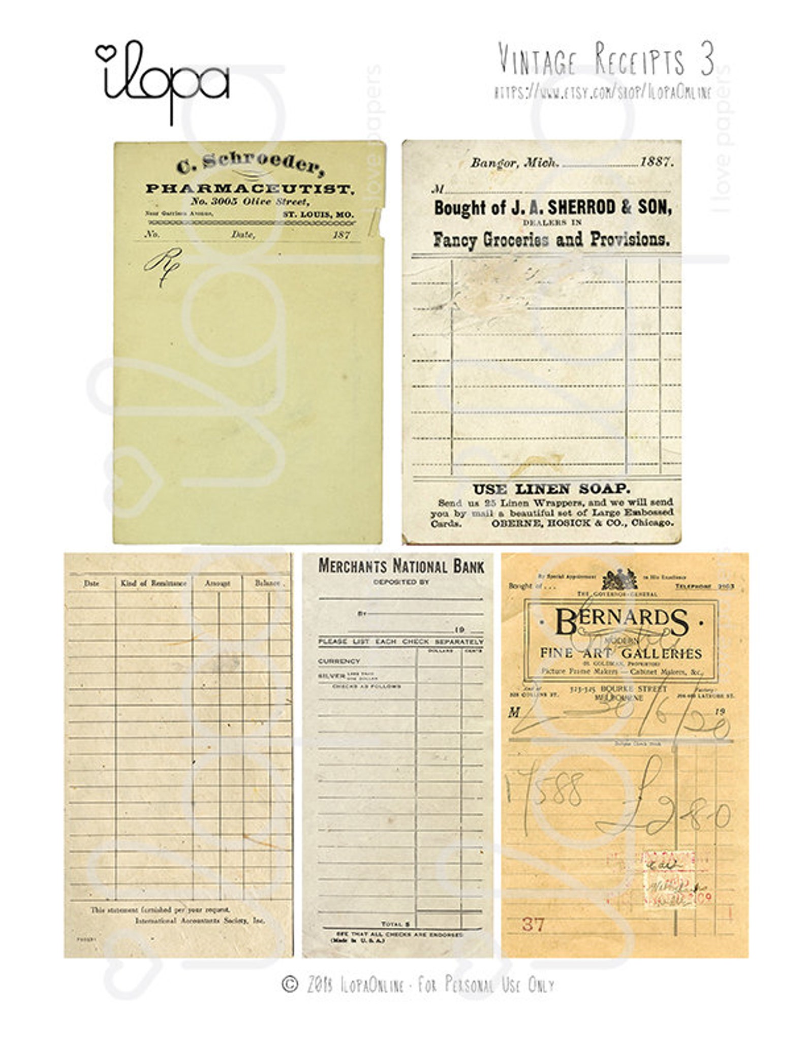 Digital Vintage Receipts Printable Ephemera Vintage Guest - Etsy