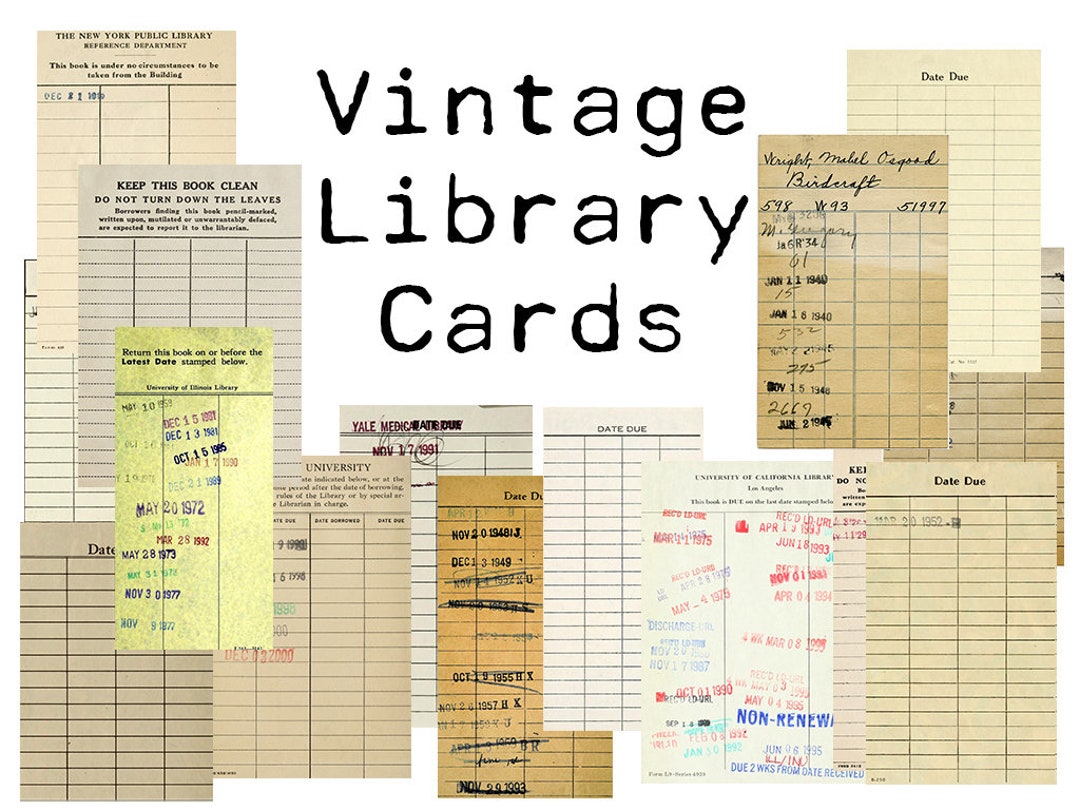 Digital Vintage Library Card Ephemera - Etsy